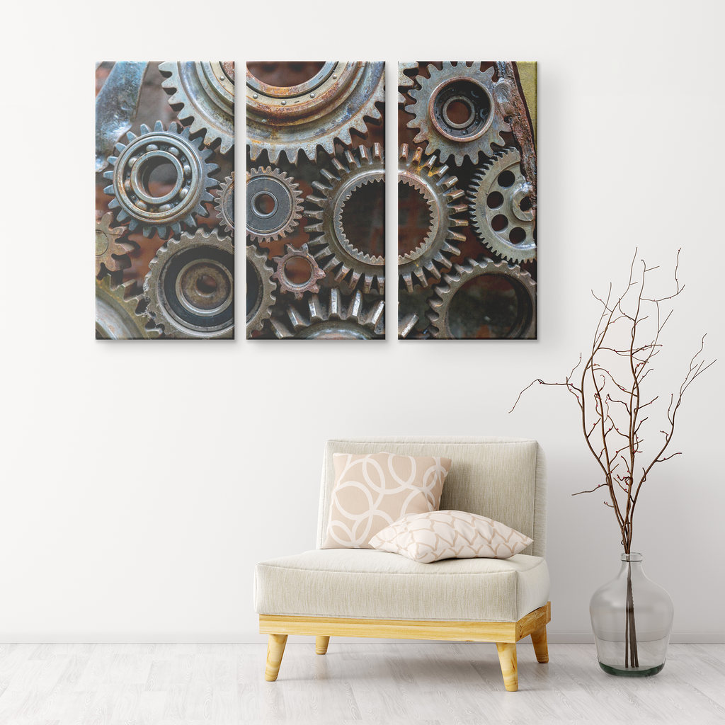 Rusty Looking Gears Triptych 3 Panel Canvas Wall Art, 3 Sizes, Industr ...