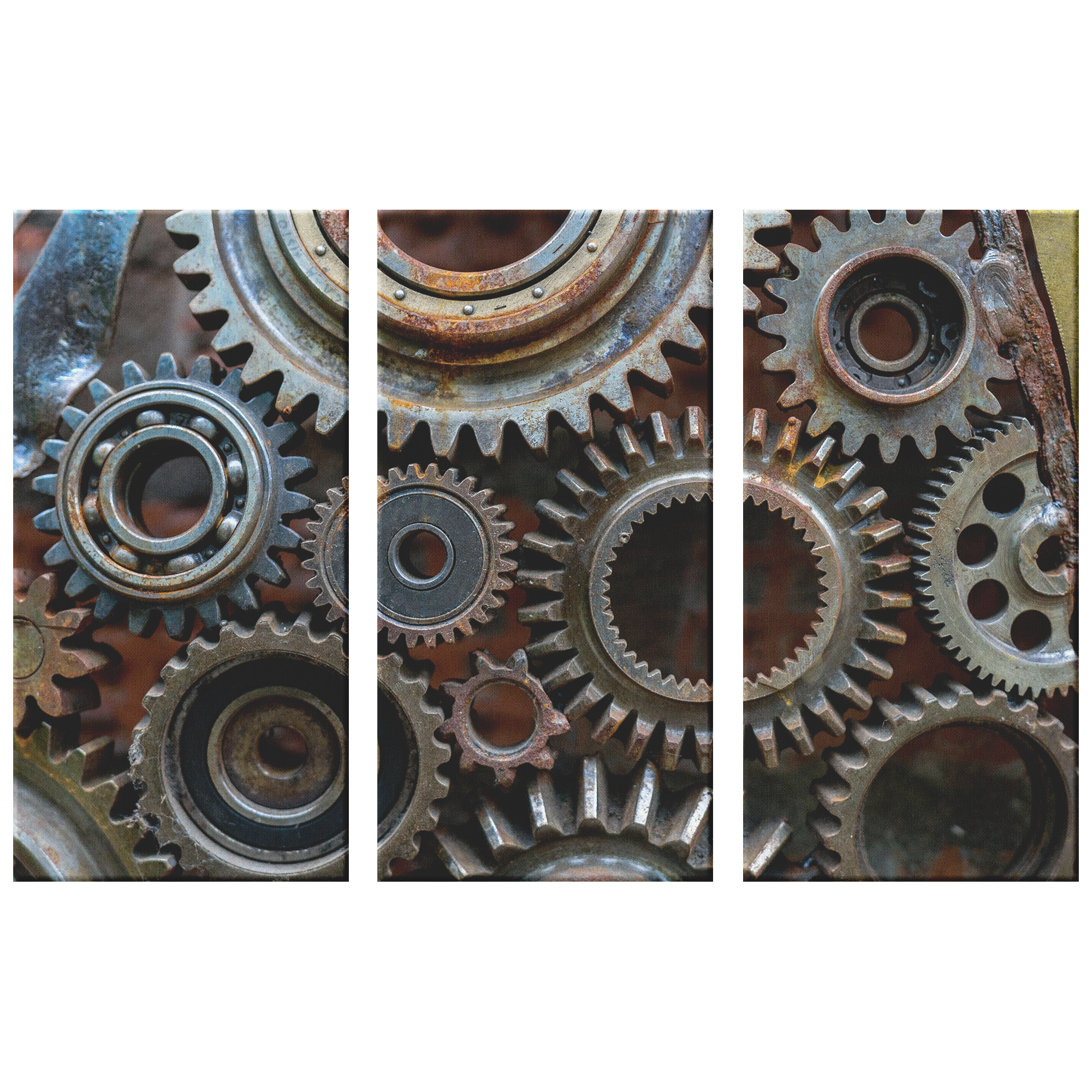 Rusty Looking Gears Triptych 3 Panel Canvas Wall Art, 3 Sizes, Industr ...